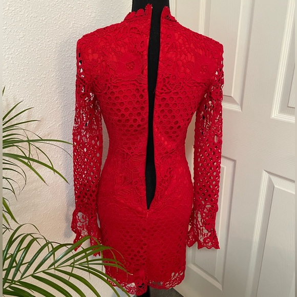 Missguided | Dresses | Missguided Red Lace Cover Dress Long Sleeve ...